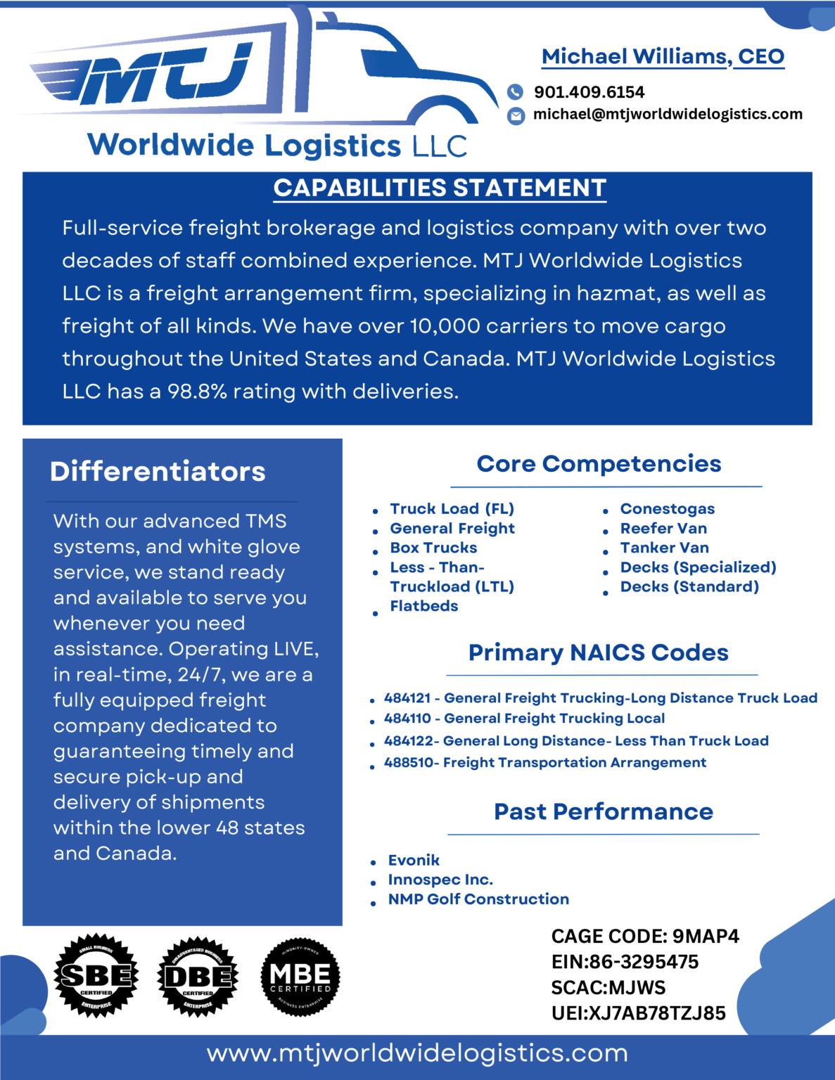 Capabilities Statement - MTJ Worldwide Logistics